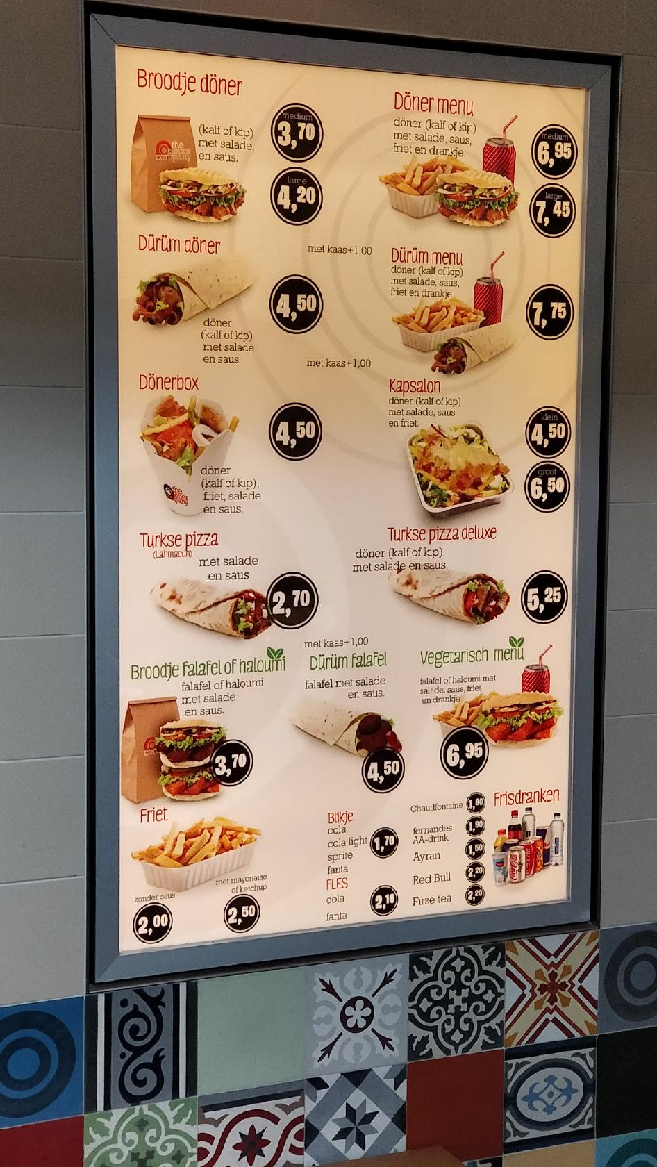 Menu at The Döner Company, Zoetermeer