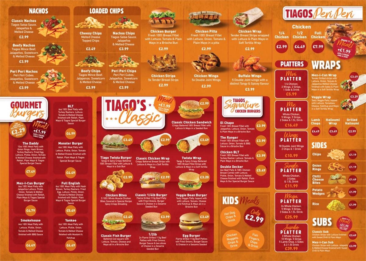 Menu at Tiagos restaurant, Luton