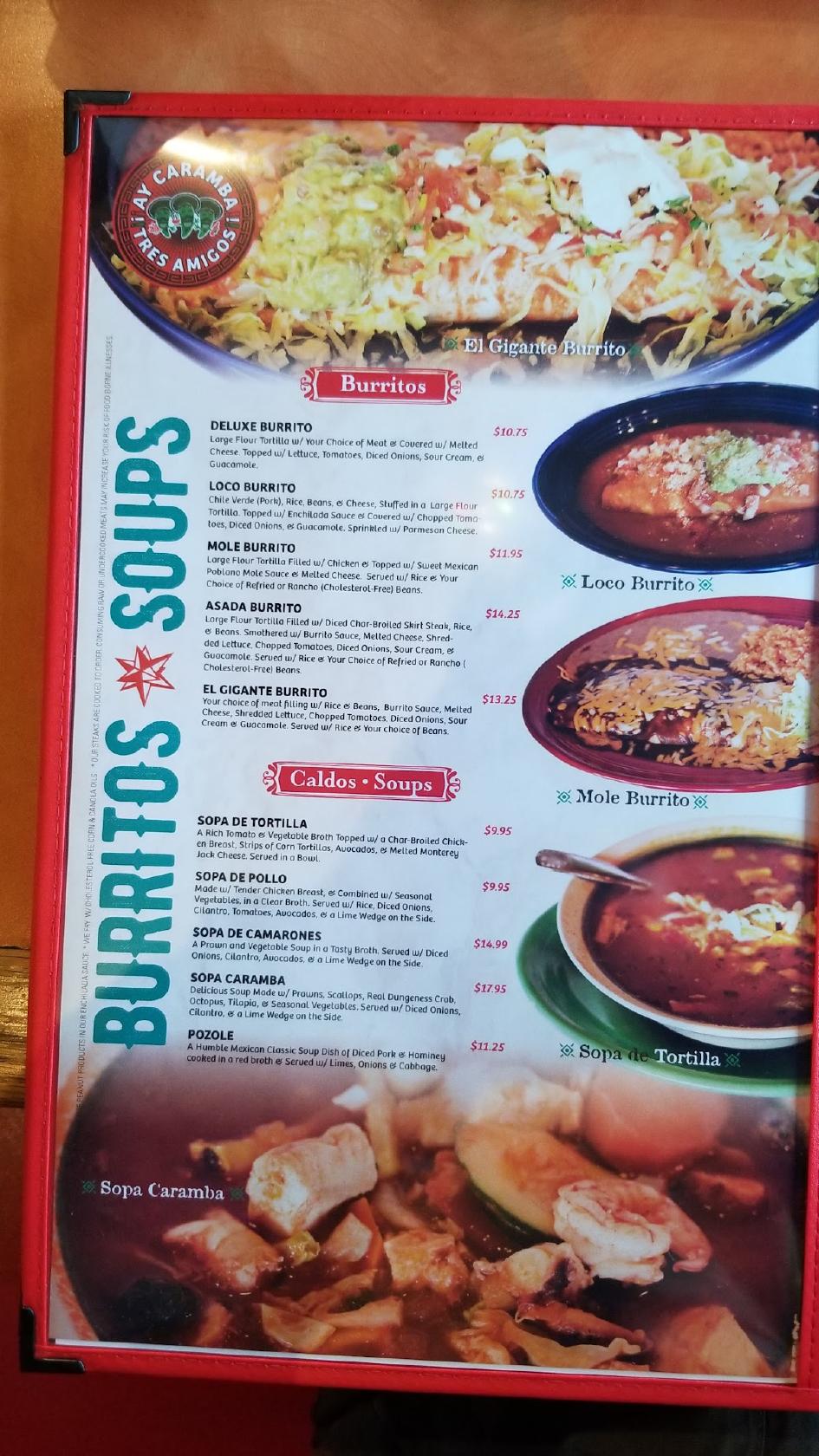 Menu at Ay Caramba Tres Amigos restaurant, Wenatchee