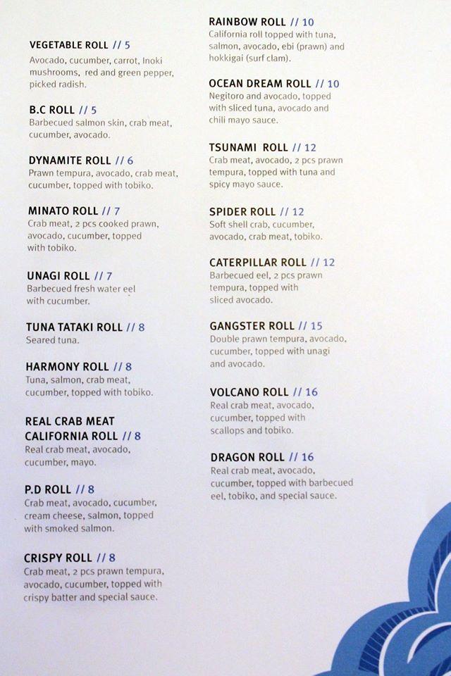 Menu au Minato Japanese Restaurant, Powell River, Joyce ave