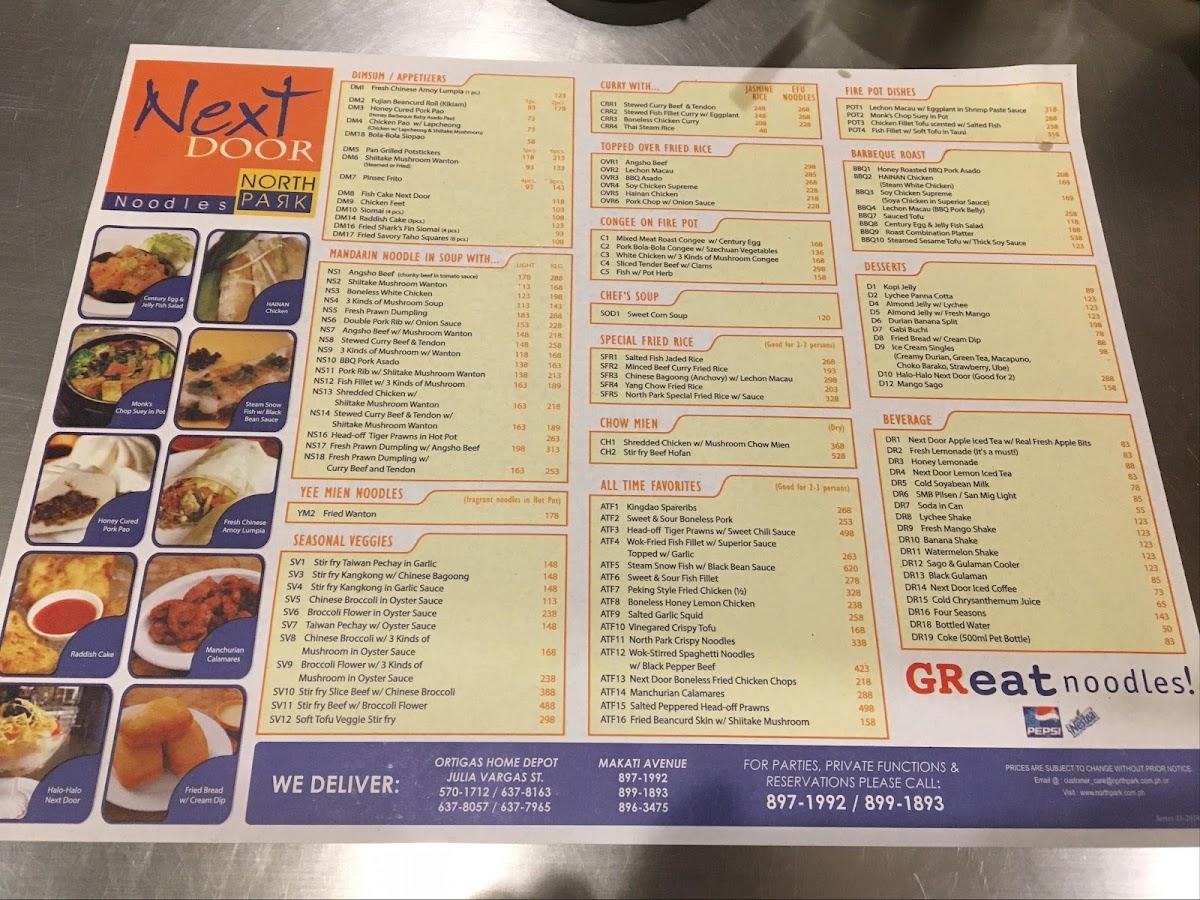 Menu at Next Door Noodles by North Park fast food, Makati, Makati Ave