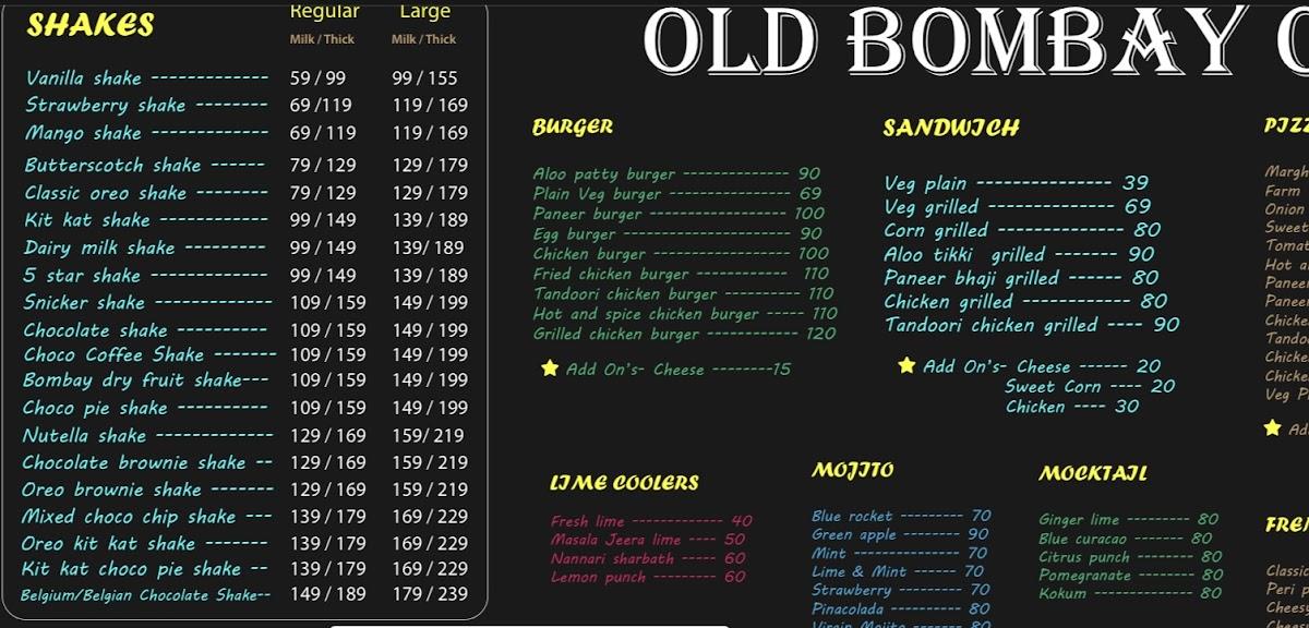 Menu at TOF Bombay Café, Hyderabad
