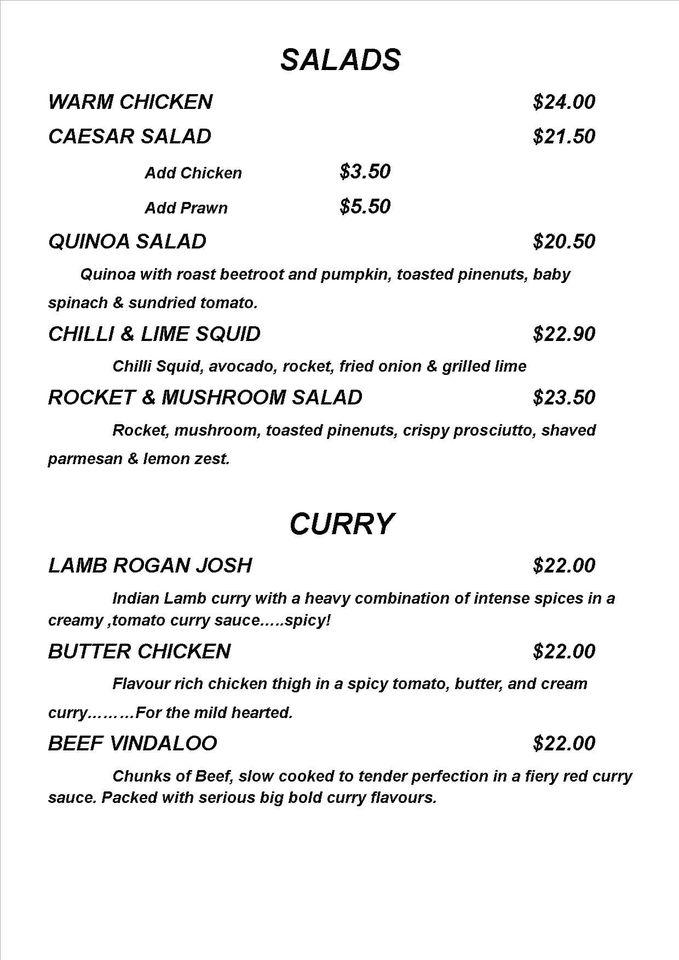Menu at Parafield Gardens Community Club Inc, Parafield Gardens