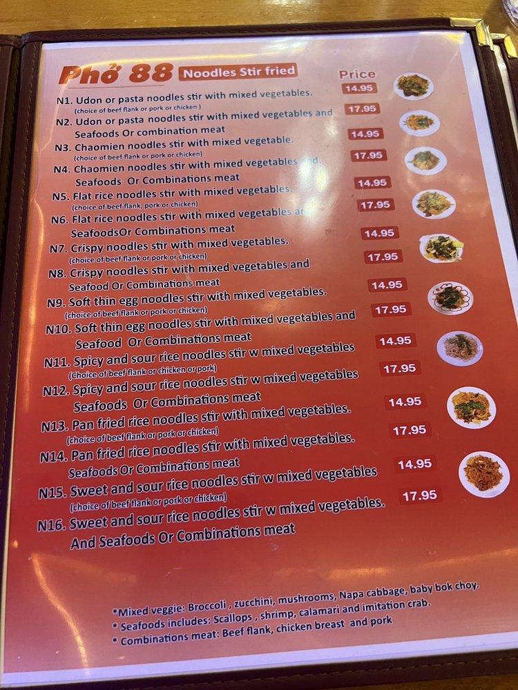 Menu at Phở 88 restaurant, Grand Junction