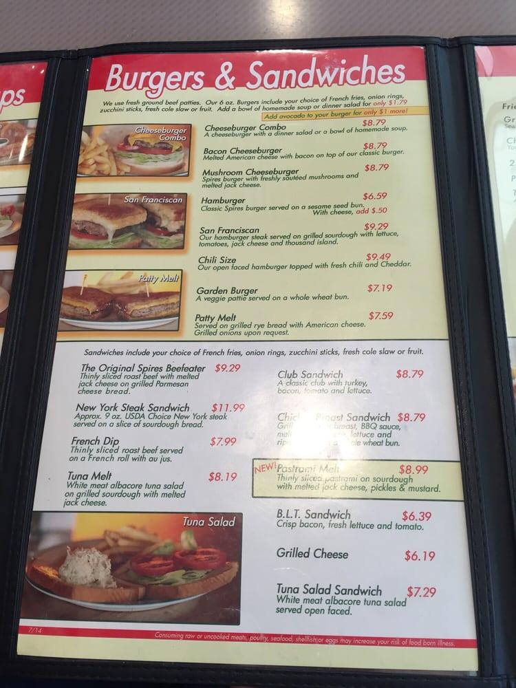 Menu at Spires Restaurant, Tustin, Newport Ave
