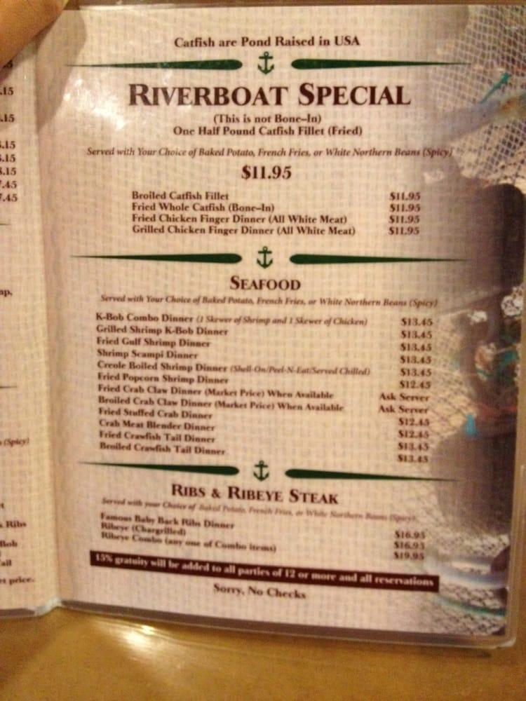 Menu at Top O' the River restaurant, Anniston