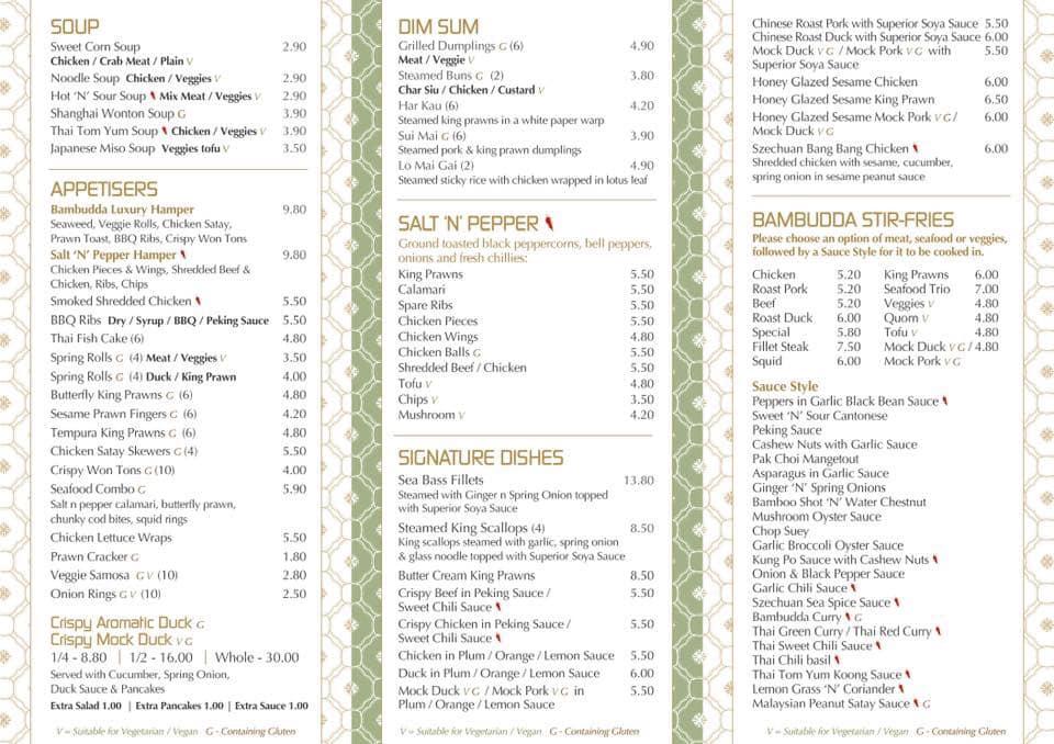 Menu at Bambudda Ripon restaurant, Ripon