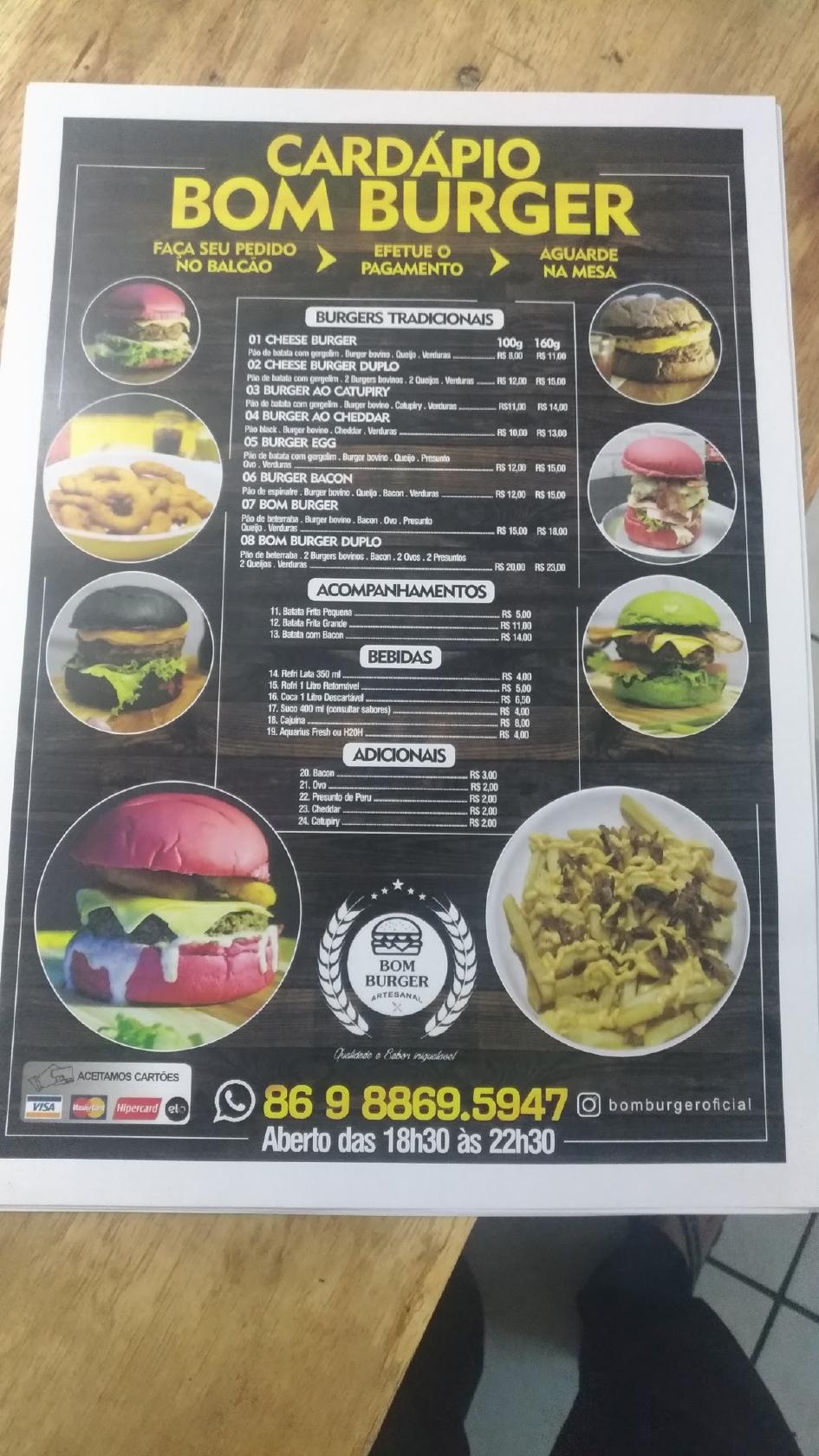 Menu at Bom Burger restaurant, Teresina, R. Barão de Uruçuí