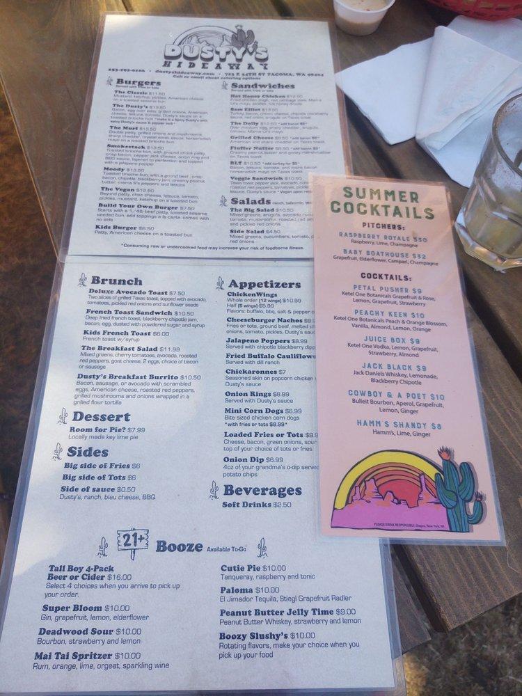 Menu at Dusty’s Hideaway pub & bar, Tacoma