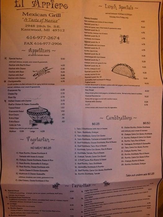 Menu at El Arriero Restaurante Mexicano, Grand Rapids, 28th St SE