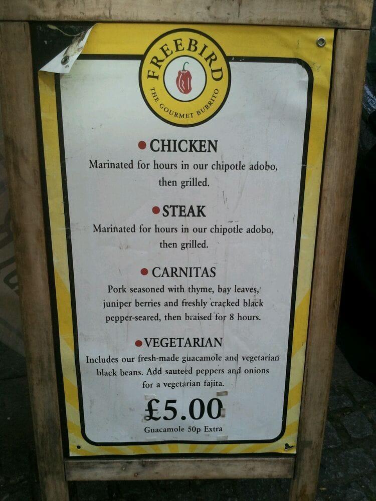 Menu at Freebird Burritos restaurant, London, Exmouth Market Outside ...