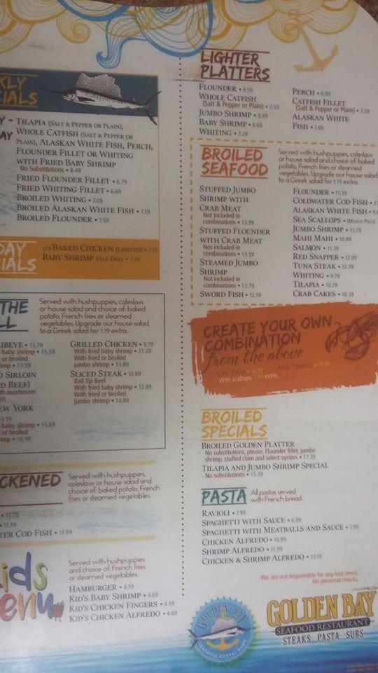 Menu at Golden Bay Seafood Restaurant, Columbia