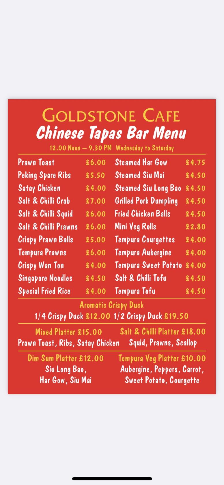 Menu at Goldstone Cafe, Hove