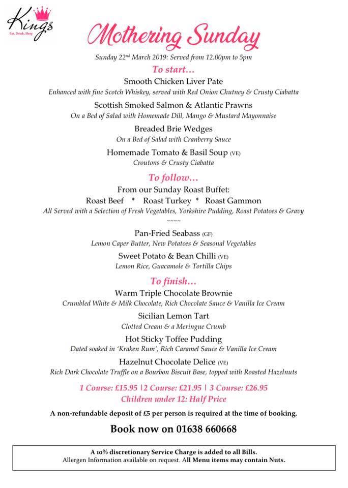 Menu at Kings Newmarket pub & bar, Newmarket