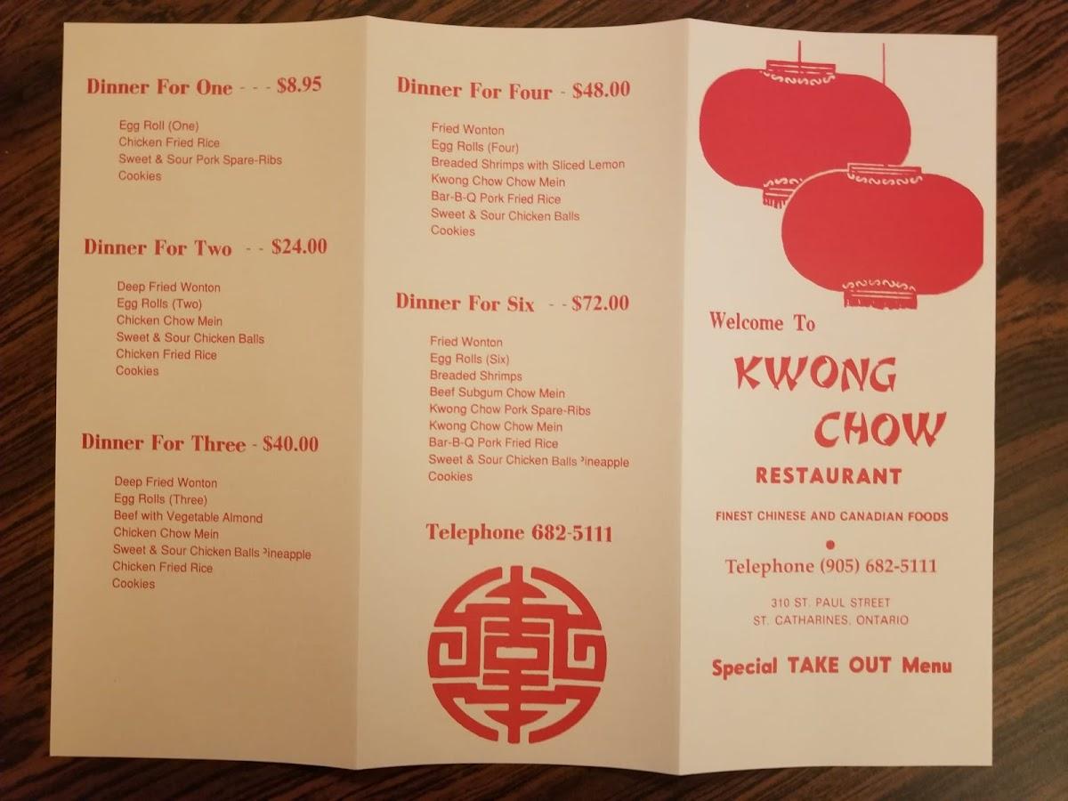 Menu at Kwong Chow Restaurant, St. Catharines