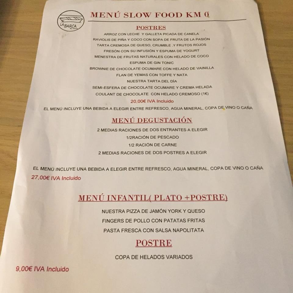 Carta de Restaurante La Barca By Juanma, Veguellina de Órbigo