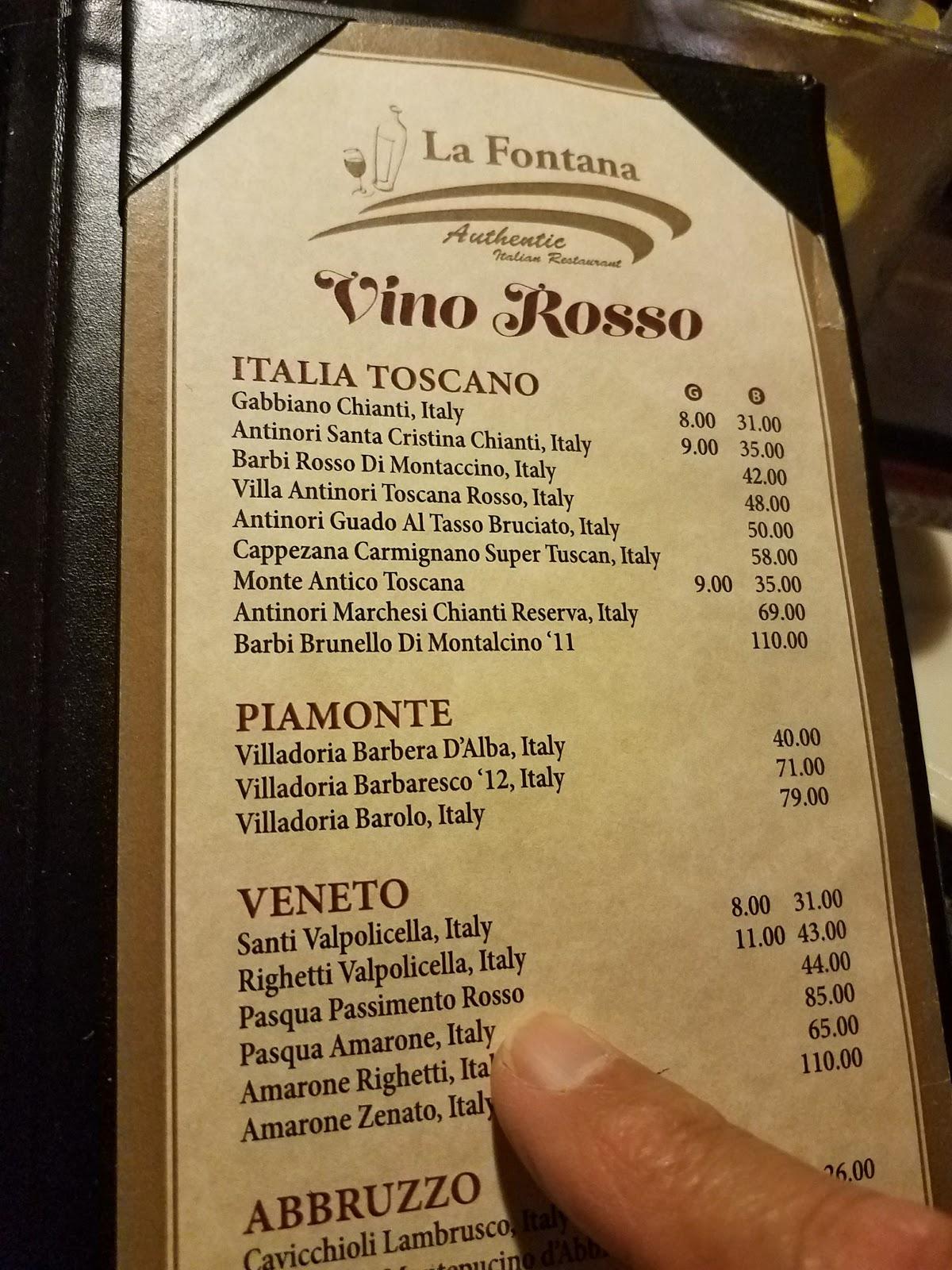 Menu at La Fontana Authentic Italian Restaurant SC, Charleston
