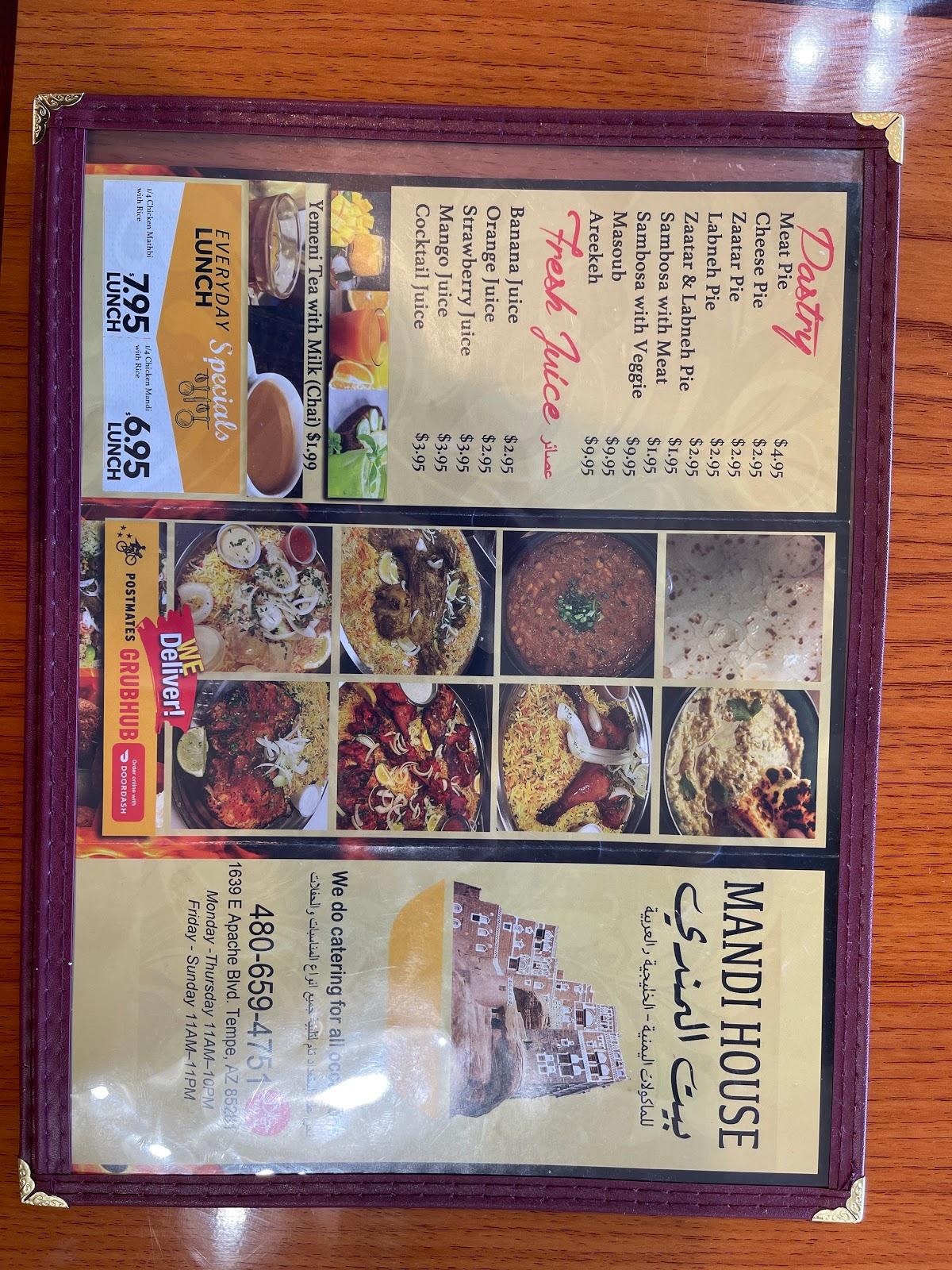 Menu at Mandi House desserts, Tempe