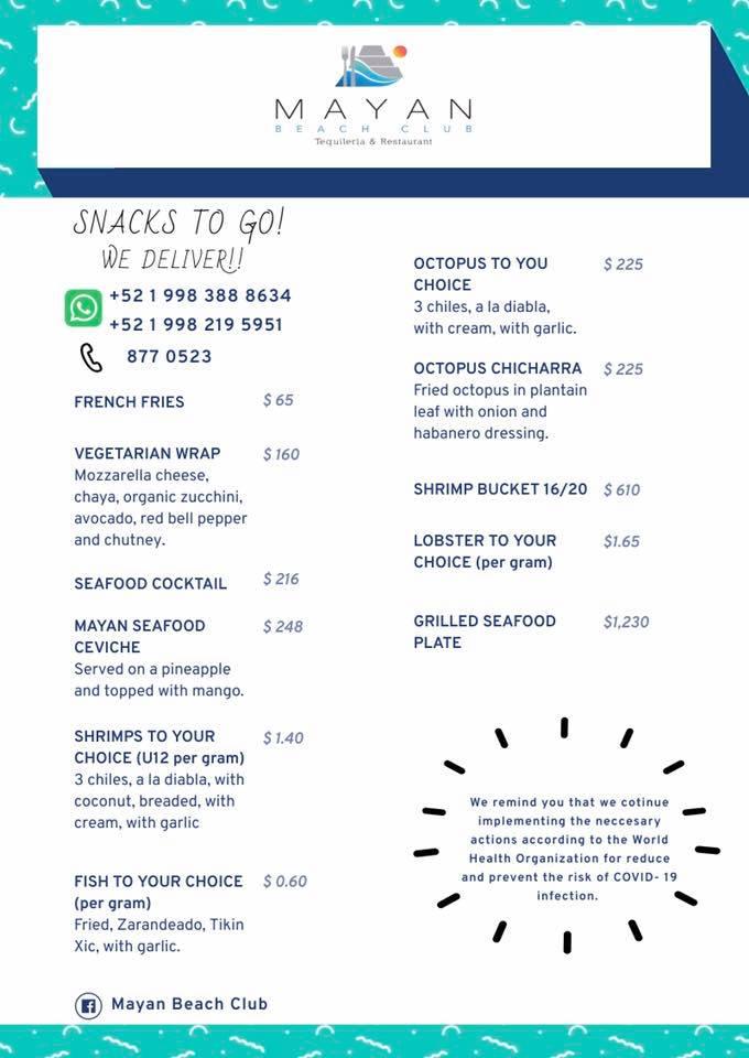 Menu at Mayan Beach Club Restaurant & Tequileria, Isla Mujeres