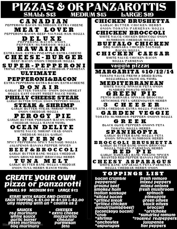 Menu at Pizza One Muskoka pizzeria, Gravenhurst