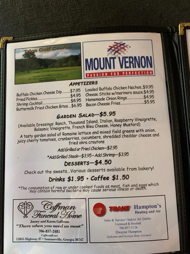 Menu at Sweet P's restaurant, Trion
