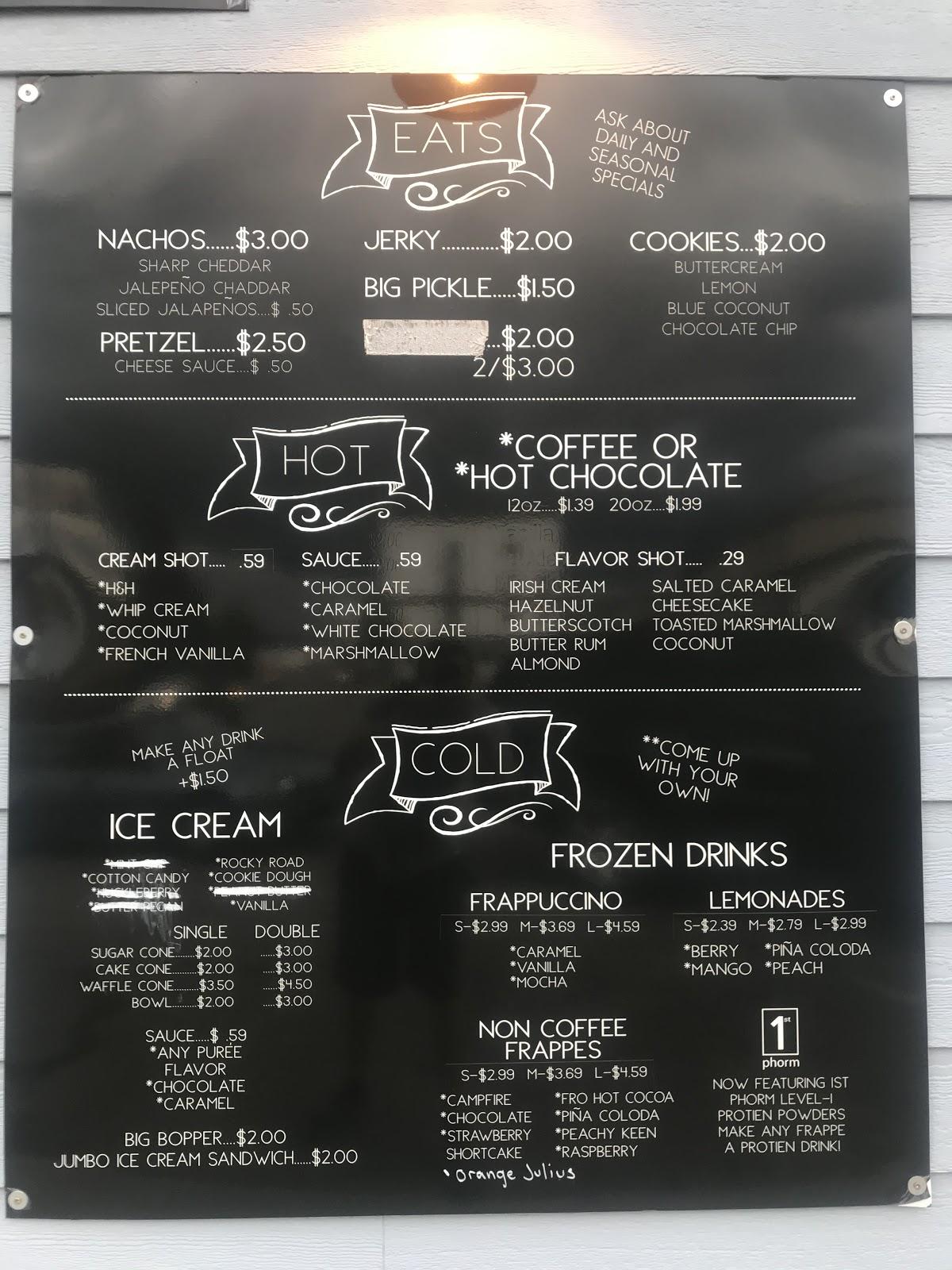Menu at The Pop Shop restaurant, Afton