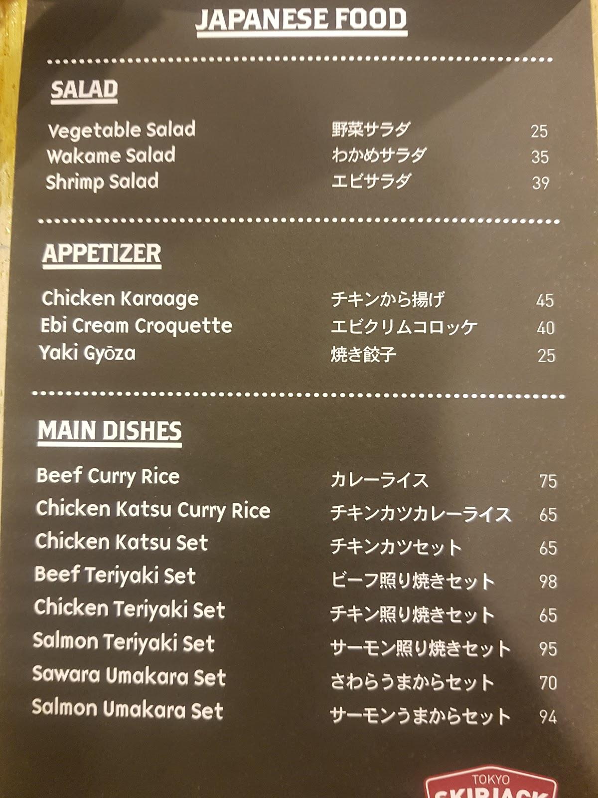 Menu at Tokyo Skipjack BBQ, South Jakarta, Jl. Bulungan No.20