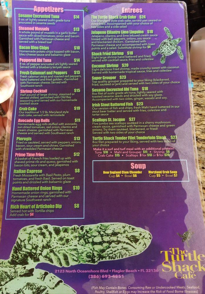 Menu at Turtle Shack Cafe, Flagler Beach