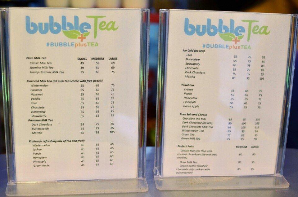 Menu at Bubble + Tea, Dipolog City