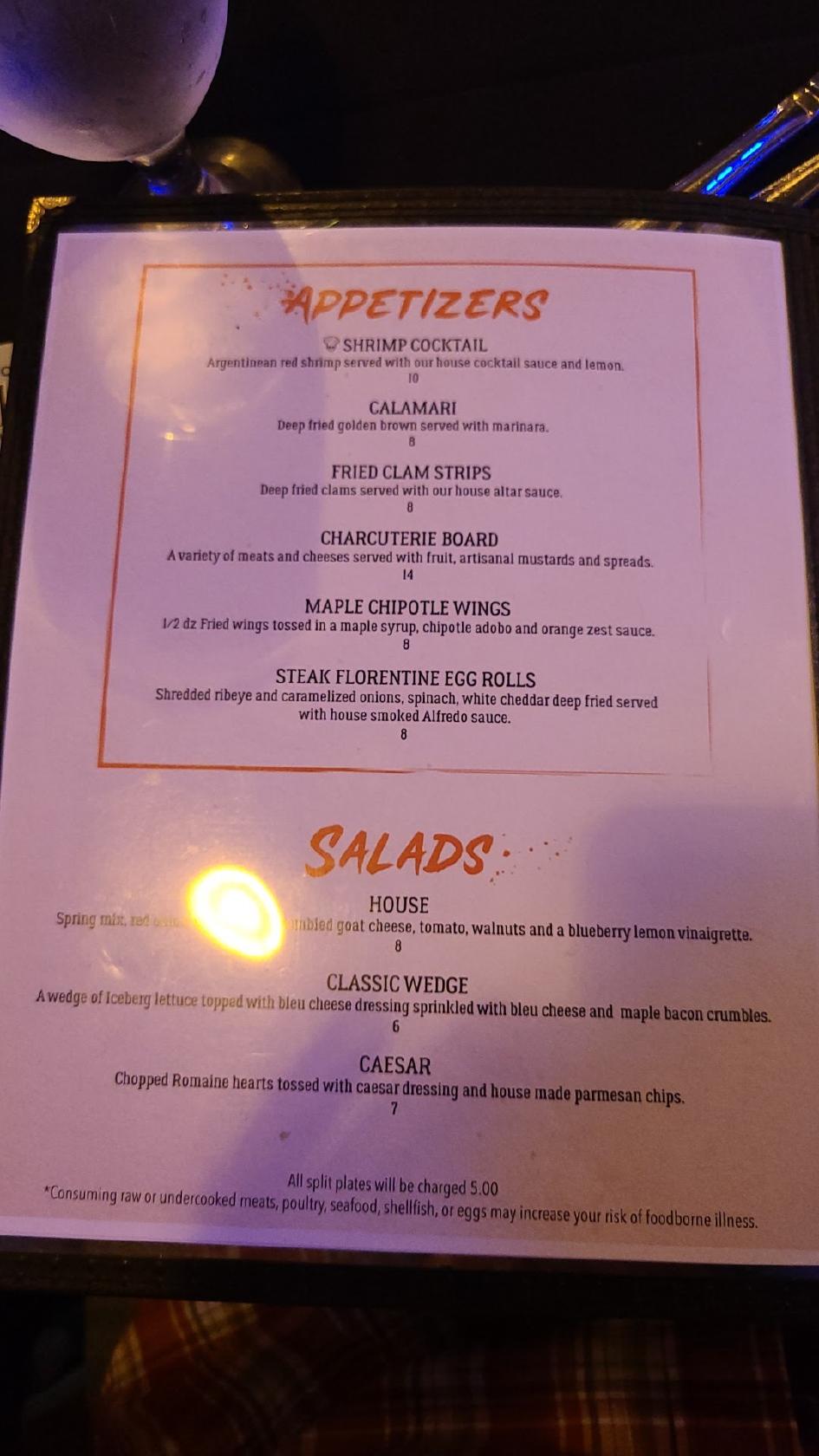 Menu at Grand Lake Public House, Grove