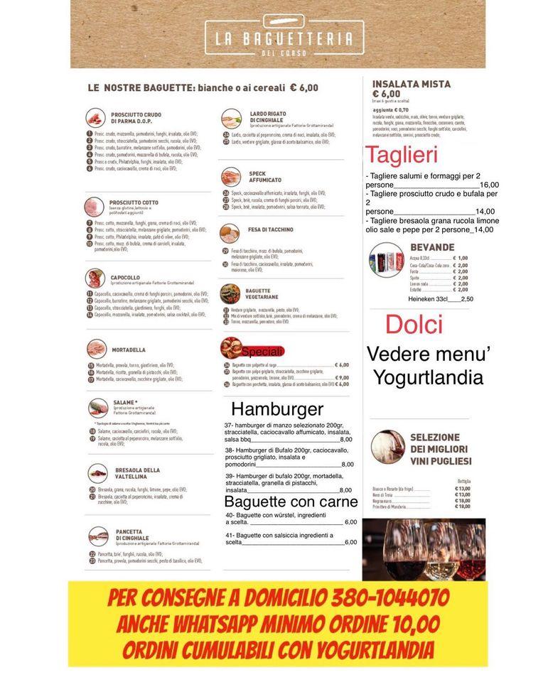 Speisekarte von La Baguetteria del Corso restaurant, Brindisi