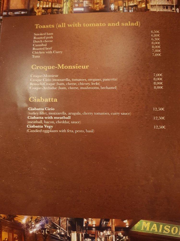 Menu au Le Cirio, Bruxelles