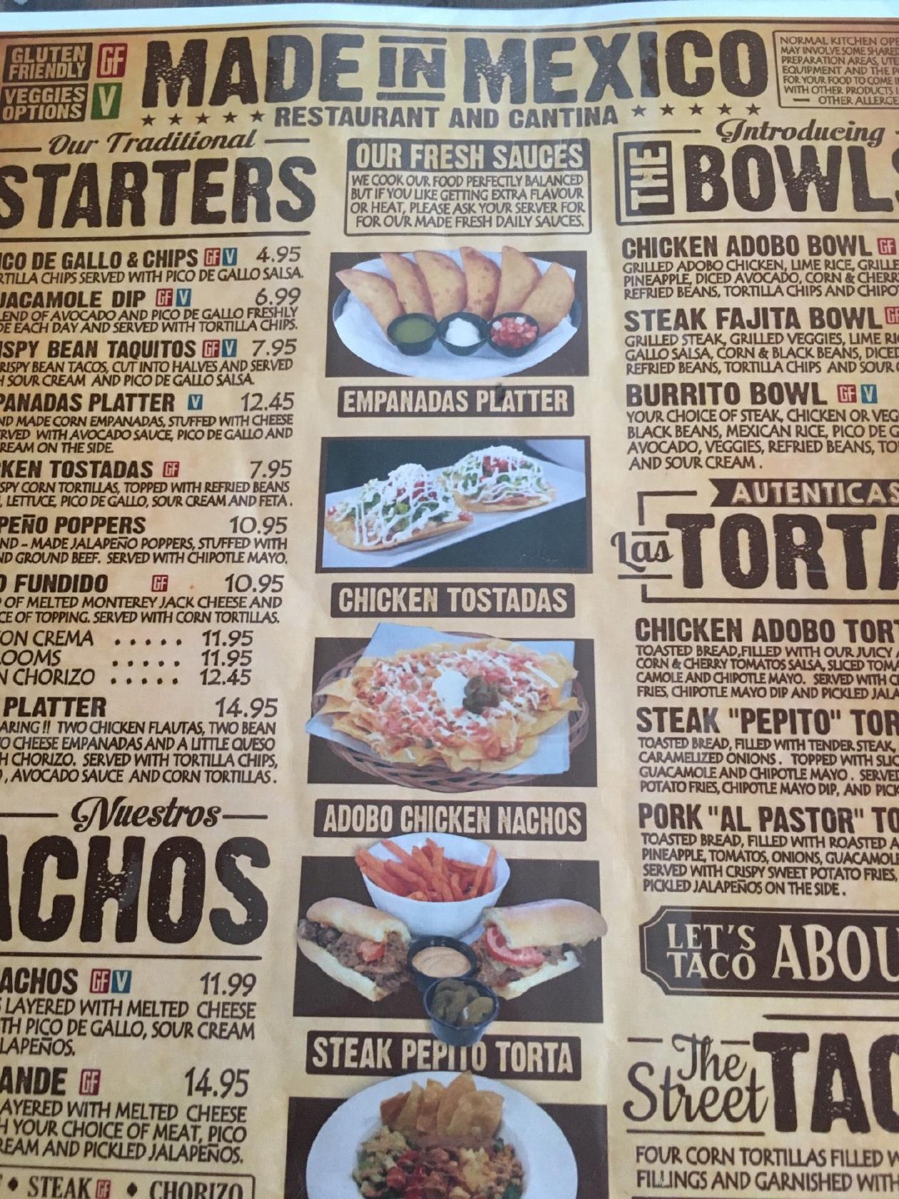 Menu at Made In Mexico Newmarket restaurant, Newmarket, 179 Main St S