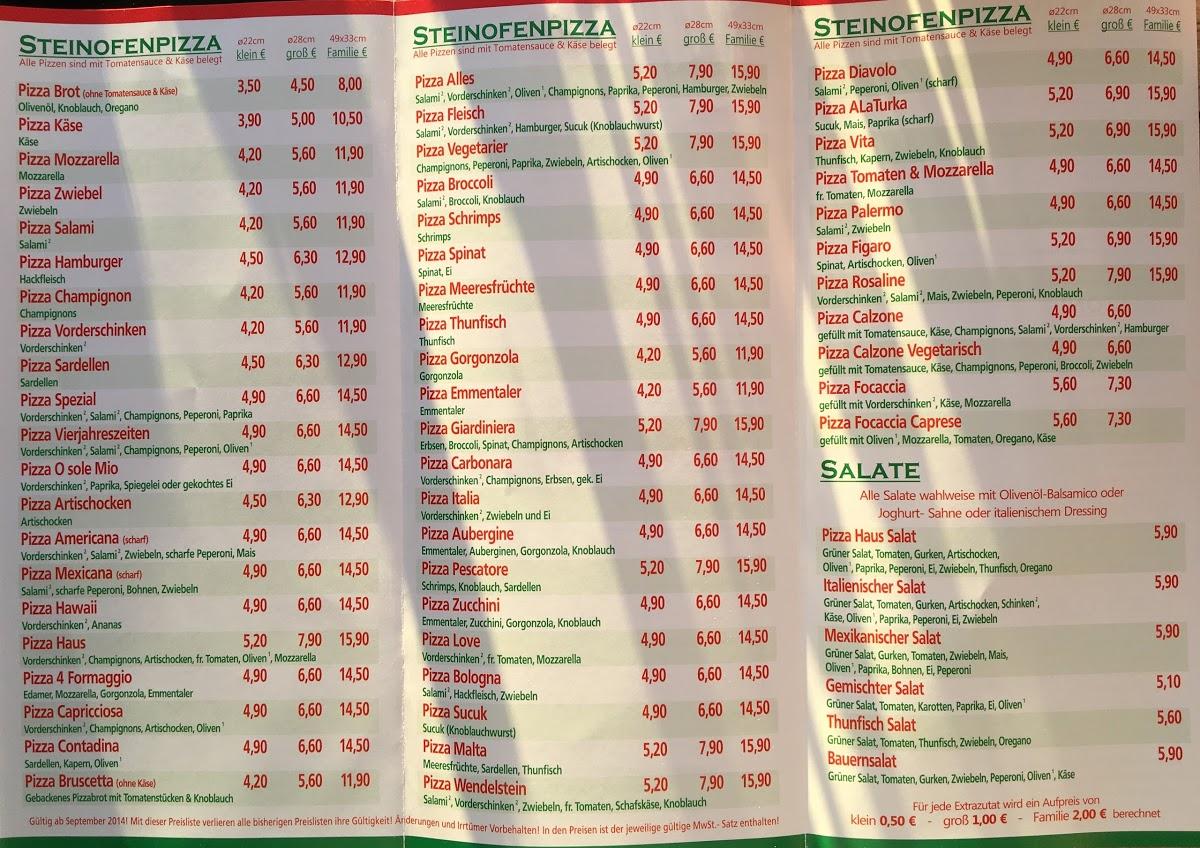 Speisekarte von Pizza Haus, Wendelstein