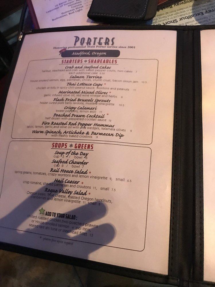Menu at Porters - Dining At The Depot steakhouse, Medford