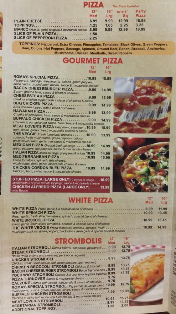 Menu at Roma’s Diner & Pizzeria, Mappsville
