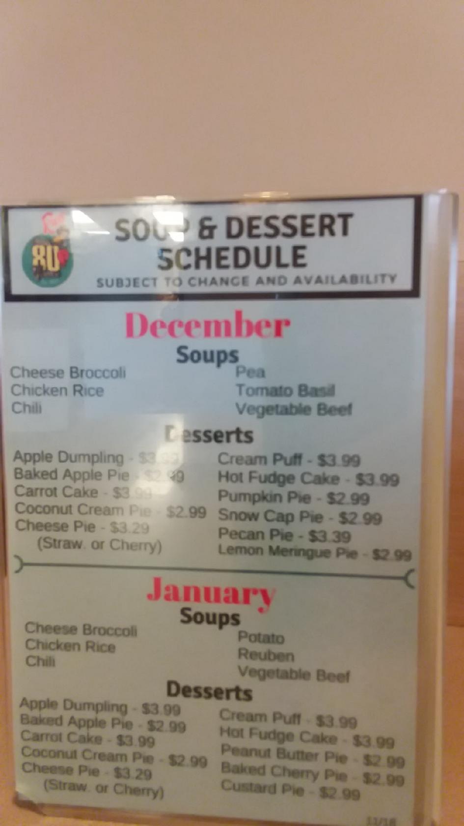 Menu at Russ' Restaurant, Wyoming, 28th St SW
