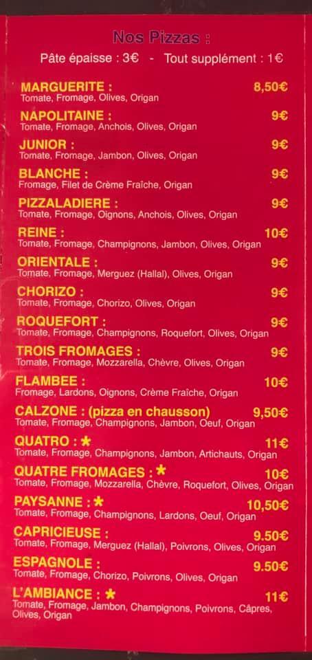 Menu at Ambiance Pizza pub & bar, Menton