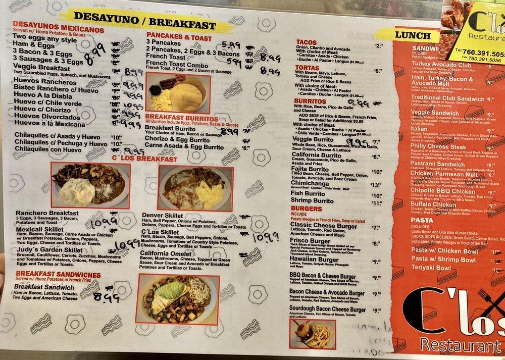 Menu at C'los Restaurant, Coachella, Harrison St #117