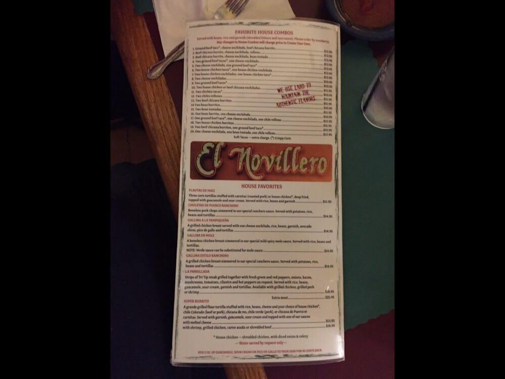 Menu at El Novillero Restaurant, Sacramento