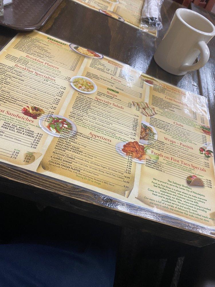Menu at Foods On First Diner restaurant, Philadelphia, Arch St
