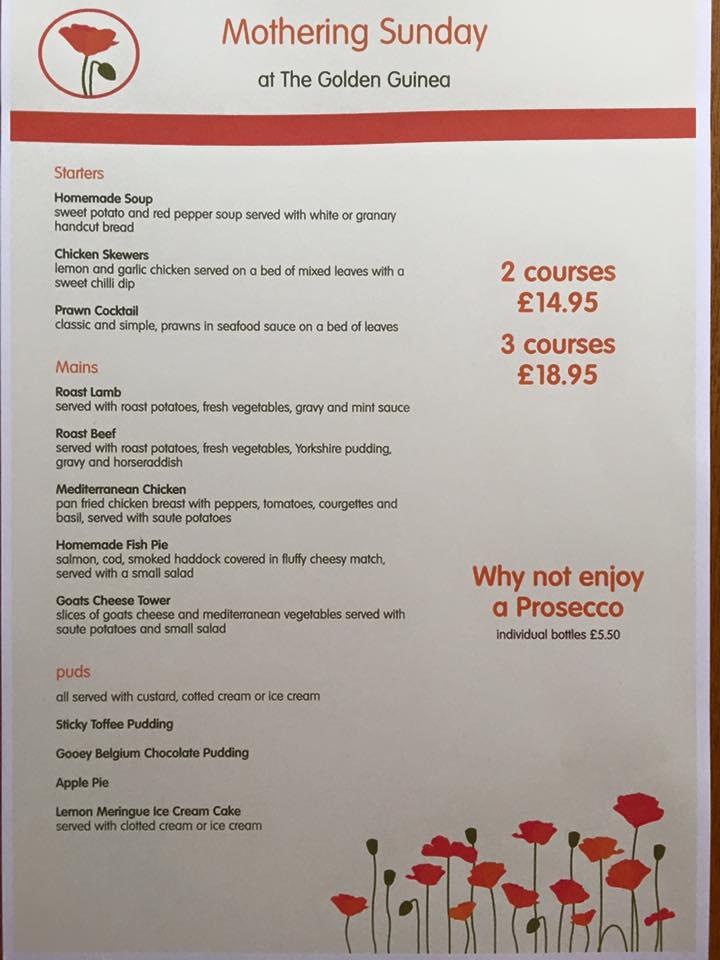 Menu at The Golden Guinea restaurant, Looe