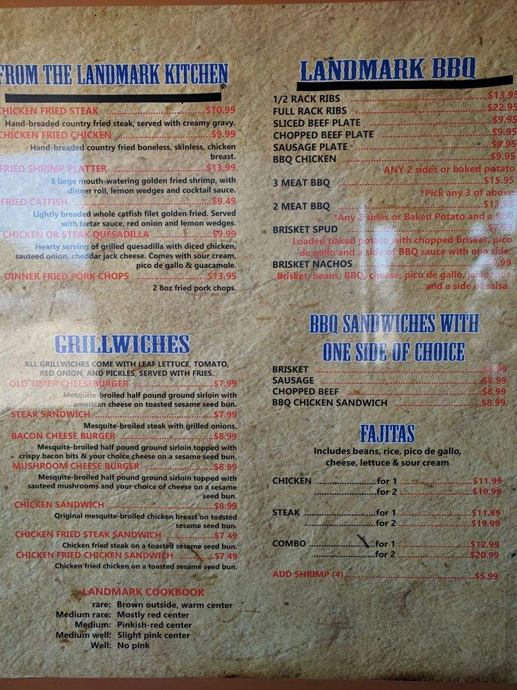 Menu at Landmark Grill steakhouse, Lewisville