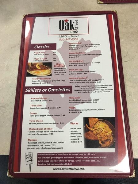 Menu at Oak Street Cafe, De Pere