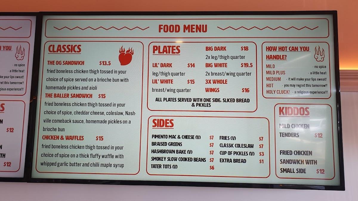 Menu at Peach’s Hot Chicken restaurant, Auckland