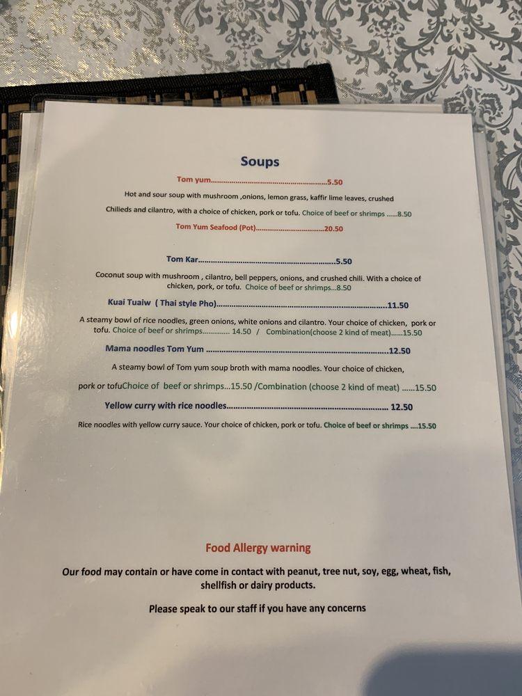 Menu at Blue Elephant Thai Restaurant, Coralville