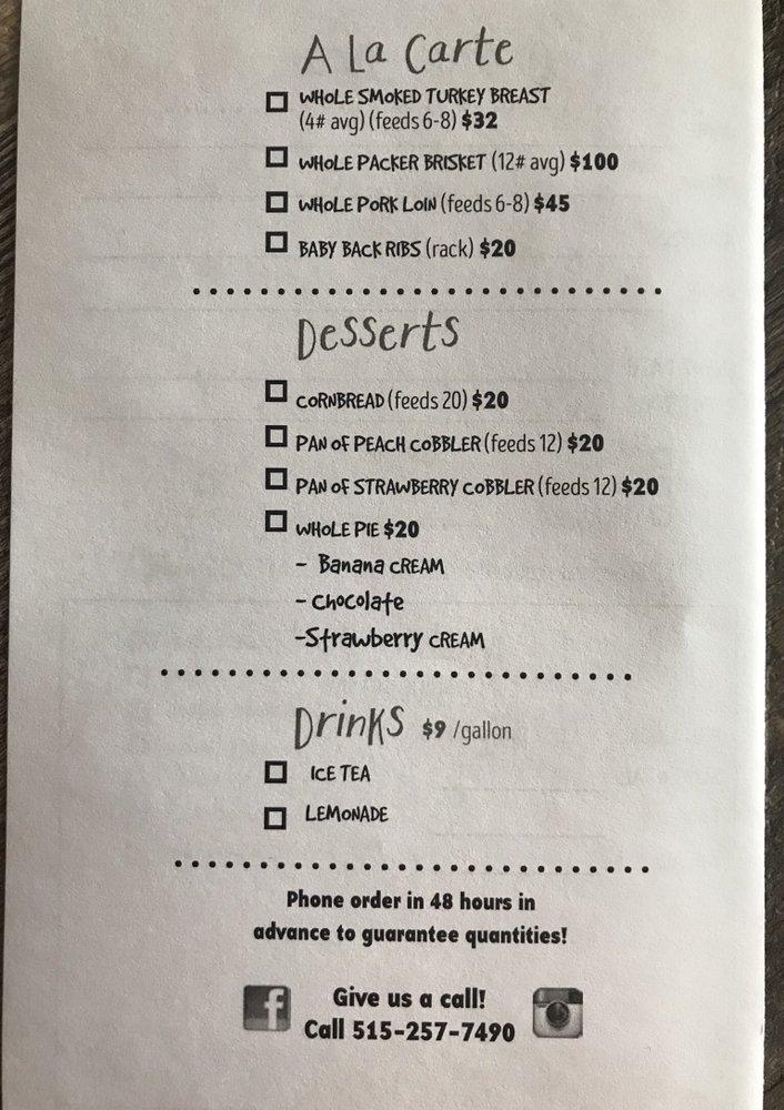 Menu at Whatcha Smokin BBQ & Brew, Luther