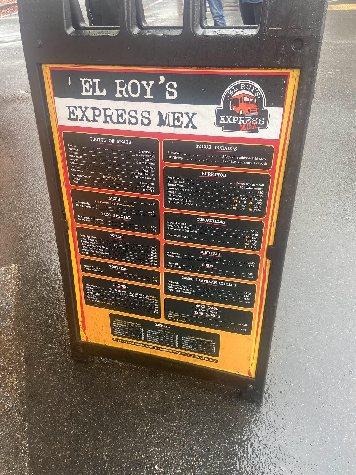 Menu at El Roy's Express Mex restaurant, Santa Rosa, 760 Sebastopol Rd