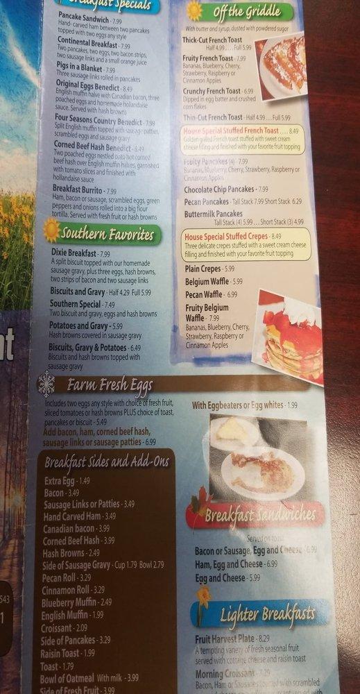 Menu at Four Seasons Family Restaurant, Montpelier