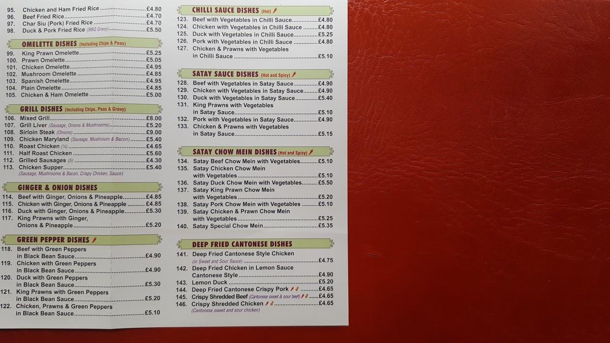 Menu at Golden Bridge fast food, Nuneaton